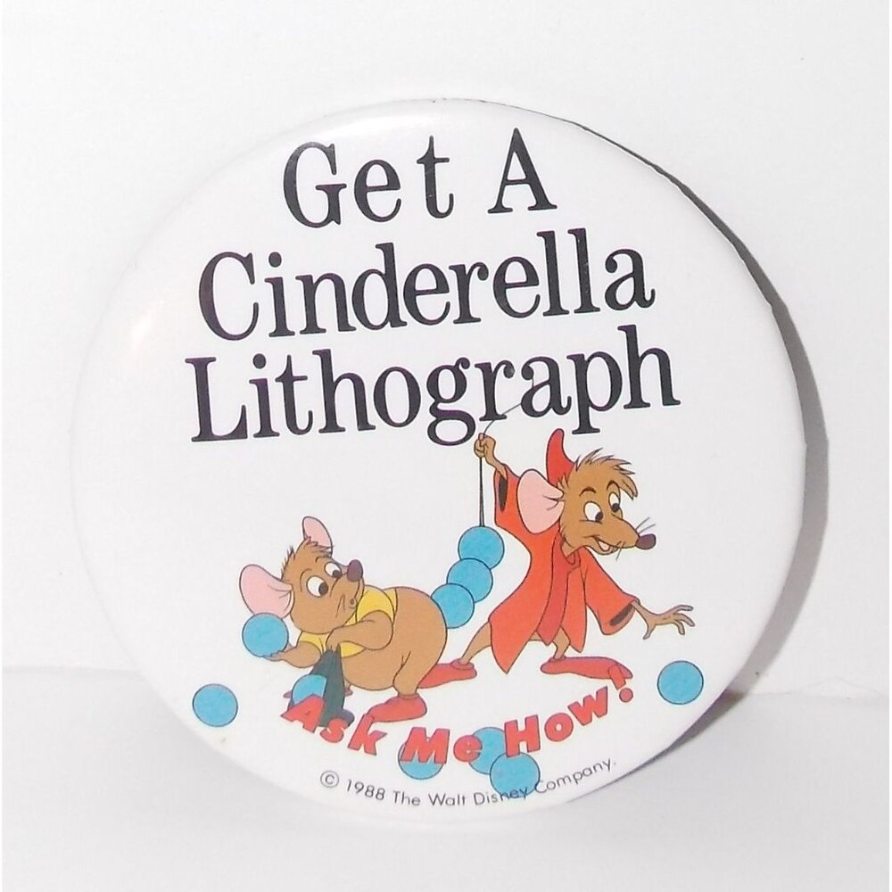 Walt Disney World Cinderella Mice Button 1988 3in Jaq… - Gem